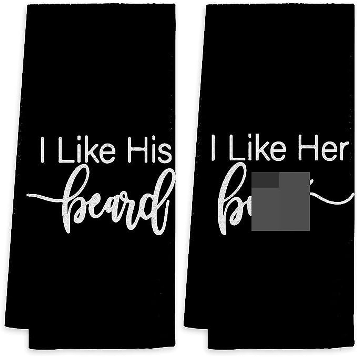 Voatok I Like His Beard I Like Her Bxxt Minimalist Black Bath Towel, Couples Gifts Set of 2 Decorative Towels,Funny Gifts for Husband Wife Boyfriend Girlfriend Newlyweds