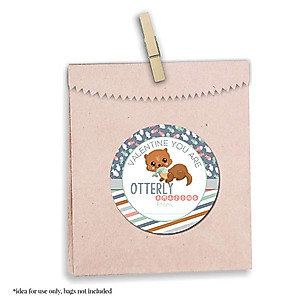 Adorable Otter Otterly Amazing Valentine Party Favor Sticker Labels for Girls, 40 2" Party Circle Stickers by AmandaCreation, Great for Classroom Valentines, Envelope Seals, Gifts & Treats