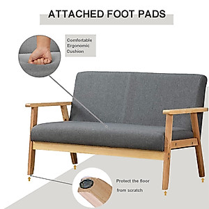 Dripex Fabric Modern Loveseat Sofa Couch for Living Room Wood Furniture, 2 Seater Sofa Armchair Two Seat Sofa Chair, Linen Upholstered Padded Wooden Arm Love Seats Small Sofa for Bedroom Office