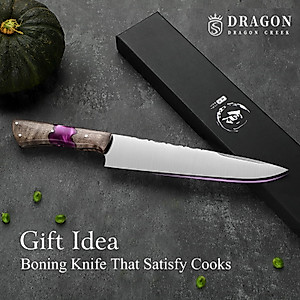 Dragon Creek 8.5" Boning Knife for Meat Cutting Japanese Brisket Slicing Trimming Vegetables Knife Razor Sharp Hand Forged Full Tang Deboning Fillet Gyutou Knife Gift Idea
