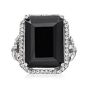Ross-Simons Onyx and .90 ct. t.w. White Topaz Ring in Sterling Silver. Size 8