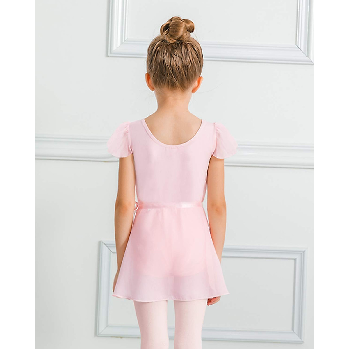 Stelle Ballet Leotards for Girls Dance Dress Outfit Combo with Skirt and Tights (Ballet Pink Ruffle Sleeve,100)