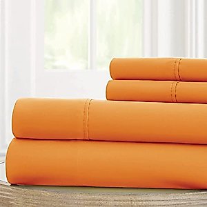 Modern Threads Amrapur Overseas Soft Solid Sheets-100 GSM Luxurious Microfiber Bed Includes Flat, Fitted Sheet with Deep Pockets, & Pillowcases, Twin, Orange
