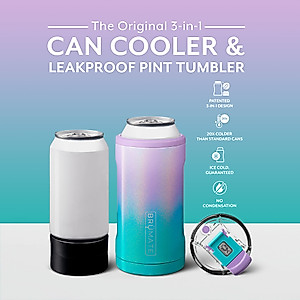 BrüMate Hopsulator Trio 3-in-1 Insulated Can Cooler for 12oz / 16oz Cans + 100% Leak Proof Tumbler with Lid | Insulated for Beer, Soda, and Energy Drinks (Glitter Mermaid)