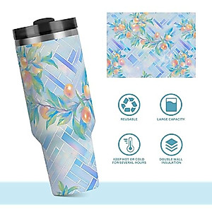 linqin Fruits Stripe Vacuum Tumbler Insulated with Lid and Straw 40 oz Stainless Steel Water Bottles Wide Mouth Travel Coffee Mug for Water, Iced Tea or Coffee