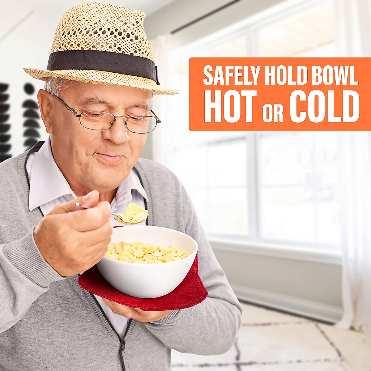 RS Collections 4 Pieces Microwave Bowl or Pot Holders Microwave bowl holder set to keep food warm Heat Resistant Potholder Protector Large Hot Pads Microwave Plate Holder (Gray & Red)