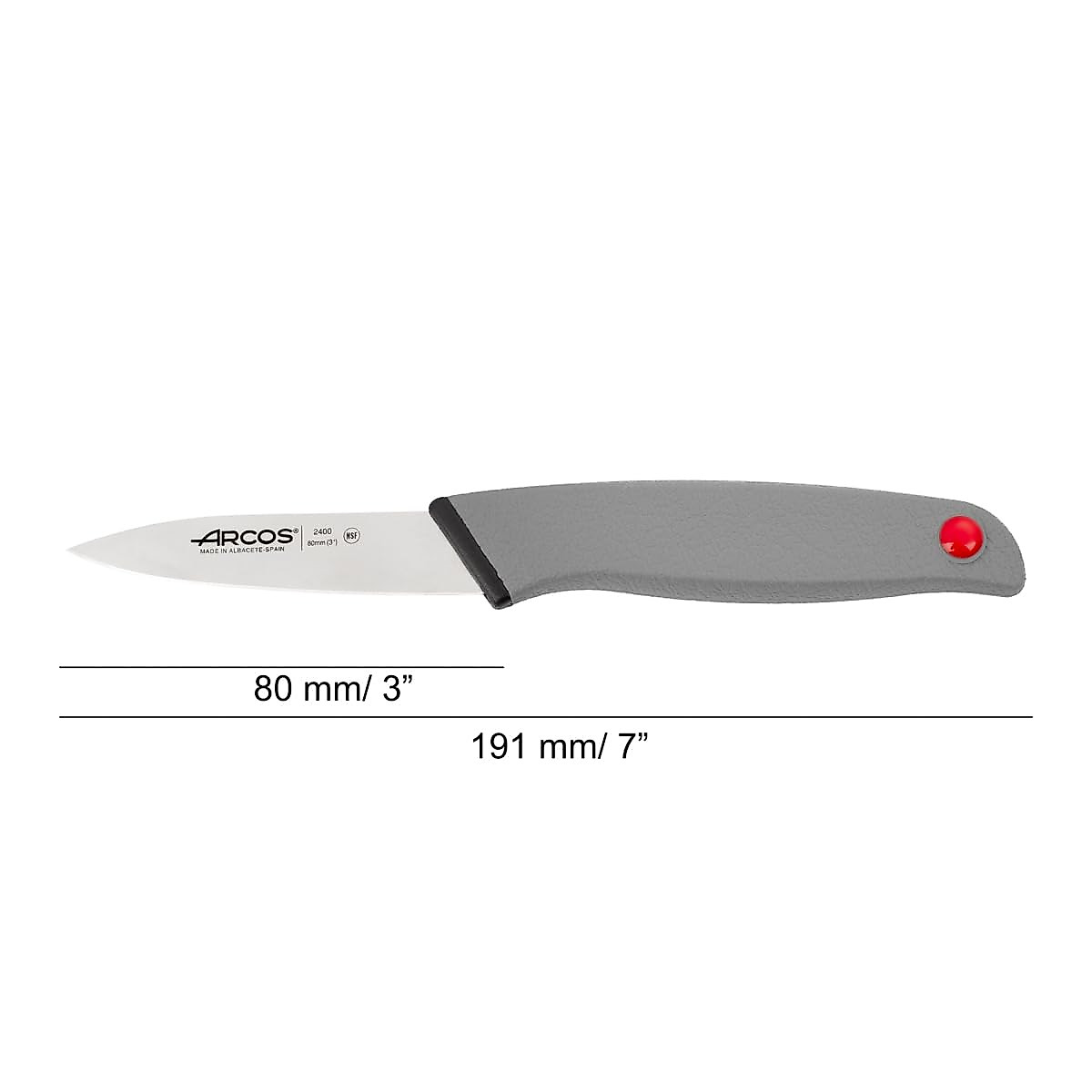ARCOS Paring Knife 3 Inch Stainless Steel. Professional Kitchen Knife for Cut, Peel and Clean Food. Ergonomic Polyoxymethylene Handle and 80 mm Blade. Series Colour Prof. Color Grey.