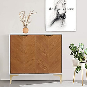 Anmytek Modern 2 Door Accent Storage Cabinet, Natural Wood Sideboard Furniture with Adjustable Shelf for Living Room Bedroom, H0036