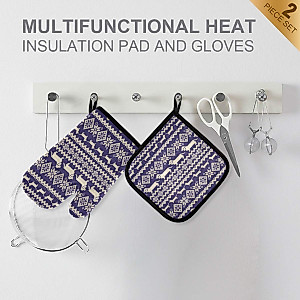 ALAZA Oven Mitts & Pot Holders, Cute Ethnic Nordic Dog Protective Heat Resistant Kitchen Microwave Gloves for Baking Cooking Grilling BBQ