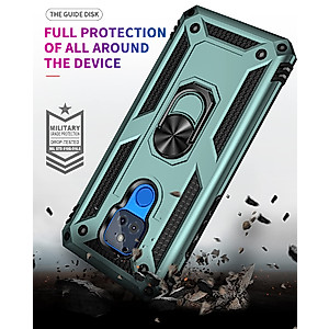YZOK Compatible with Moto G Play Case,with HD Screen Protector,[Military Grade] Ring Car Mount Kickstand Hybrid Hard PC Soft TPU Shockproof Protective Case for Motorola G Play 2021 (Dark Green)