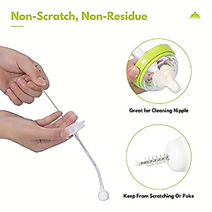 CAREBABYMORE Baby Bottle Brush Set with Nipple Cleaner and Suction, 10.2" Cleaning Brush and 6.5" Sponge Bottle Brush with A Replacement Brush Head and Two 6.7" Straw Brushes, Pack of 5 (Pink)