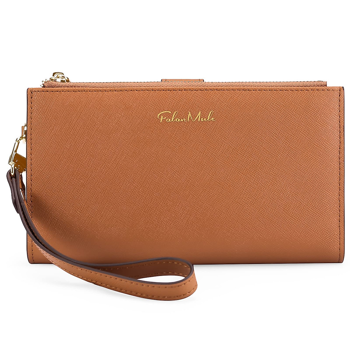 FALAN MULE Women's Leather Double Zip Around Wristlet Wallet Ladies Clutch handbag