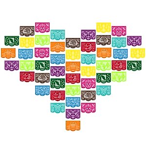 CLOVER CUTS, 50 Multi-Colored Felt Papel Picado Banners, Fiesta Party Decorations, Cinco de Mayo Decorations, Día de Los Muertos Decorations
