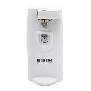 Better Chef Electric Tall Can Opener | 3-in-1 | Built in Knife Sharpener & Bottle Opener | Cord Storage | Auto-Stop (White)