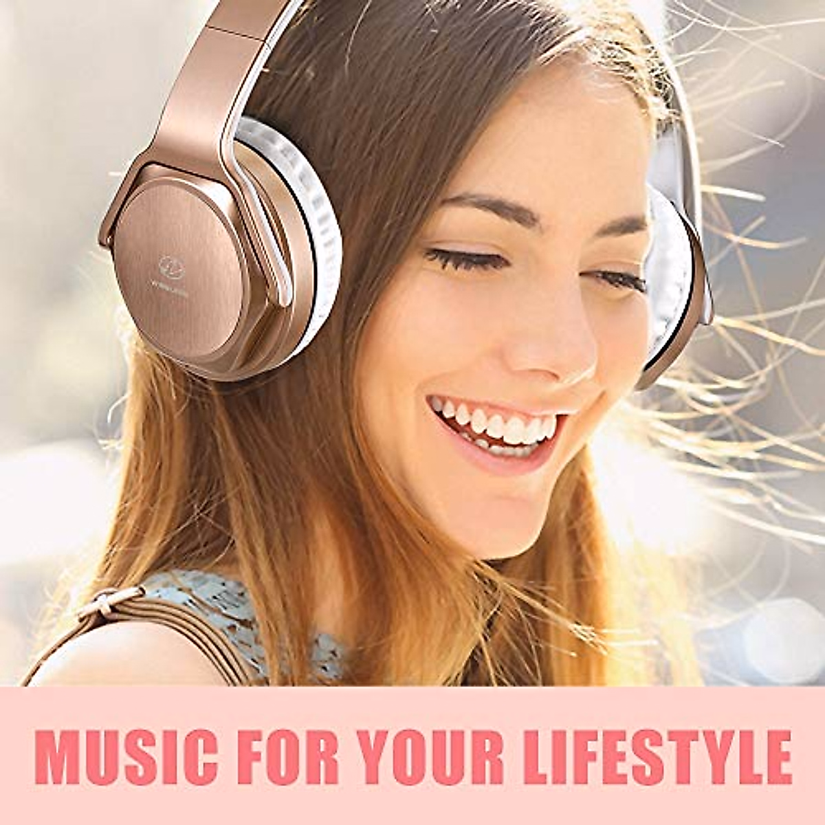 Mobi7e Bluetooth Headphones Over-Ear 2 in 1 Cordless Foldable Twist-Out Speaker Wireless Stereo Bass Headphone with NFC FM Radio/AUX/TF Card Slot Sports Retractable Headband Headset (Gold)