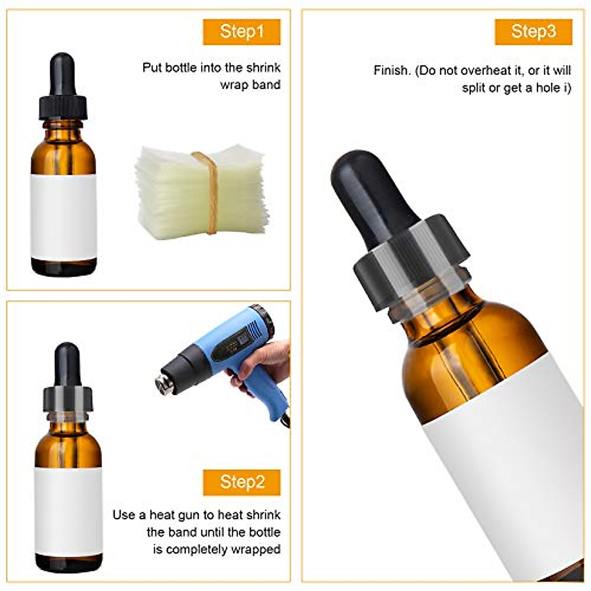 Shrink Bands,45x23mm 200Pcs Clear Perforated Shrink Bands for Bottles, Jars, Lip Gloss Tubes Fits Cap Diameter 3/4 to 1 Inch, 2 Mil