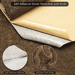 Iced Velvet Flock Self Adhesive Velvet Flocking Liner for Jewelry Drawer Velvet Lining for Jewelry Box Velvet Drawer Liner Roll Felt Fabric Soft Velvet Drawer Liner 14.2" x 98" (Brown)
