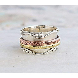 925 Sterling Silver Spinner Ring for Women, Yoga Maditation Spin ring Two Tone Handmade Ring Worry Ring, Thumb Ring, Fidget Rings, Promise Ring Size US 10 Gift For Her