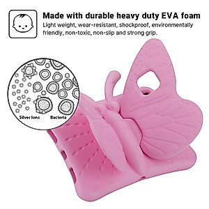 Compatible with iPad Mini 6 7 2024 Pretty Butterfly Case for Kids Girl Light Safe EVA Foam Full Cover Sturdy Kids case with Stand Pencil Holder Shockproof Rugged case for iPad Mini 6th 7th Gen (Pink)