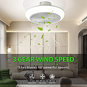 Ceiling Fan with Lights Remote Control 18" Modern Bladeless Ceiling Fan 72W Low Profile Flush Mount Ceiling Fan Light Kits Smart LED Dimmable Enclosed Ceiling Fan for Bedroom Kitchen Living Room