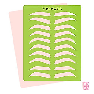 BRAWNA [ Upgraded Version ] Eyebrow Practice Stencil with Microblading Practice Skin | Microblading Template for Eyebrow Tattoo | Microblading Training Supplies | PMU Kit | 10 brow Shapes