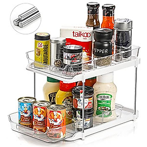 Lyellfe 2 Tier Clear Organizer with Divider, Pull Out Under Sink Organizer and Storage, Sliding Spice Rack Medicine Cabinet Bins, Multi-purpose Vanity Tray for Bathroom, Kitchen Pantry