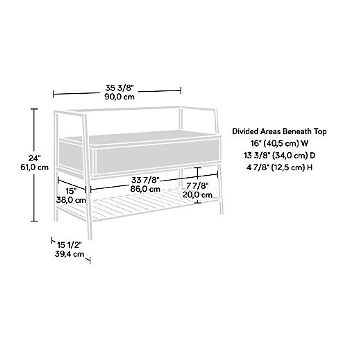 Sauder North Avenue Storage Bench, L: 35.43" x W: 15.51" x H: 24.09", Sindoori Mango Finish