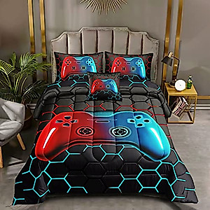 ROWADALO 6 Pieces Bed in A Bag Gamer Bedding Set for Boys Kids Adult Gaming Comforters Set,Boys Bed in A Bag Set Queen Size Comforter with Fitted Sheet Flat Sheet Pillowcase pillowsham,DJTH5028Queen