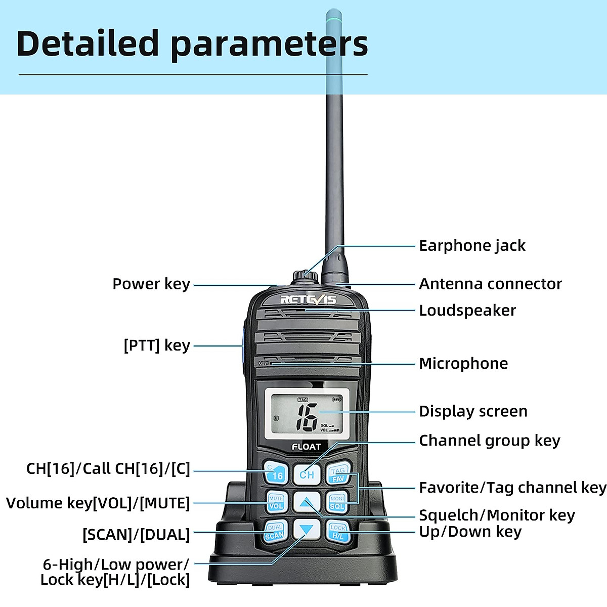 Retevis RT55 Handheld Marine Radio,Marine Two-Way Radios, Floating IP67 Submersible Waterproof,Vibration Drainage,NOAA Weather,International,LCD Screen,Emergency, Ship to Shore Radio for Boats Kayak