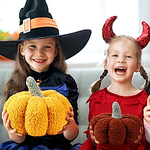 4 Pcs Pumpkin Throw Pillow Cushion 3D Thanksgiving Pillow Fall Pumpkin Pillow Fluffy Stuffed Pillow Plush Pillow for Thanksgiving Bedroom Sofa Supplies 11 Inches, 7 Inches(White, Yellow, Brown, Pink)