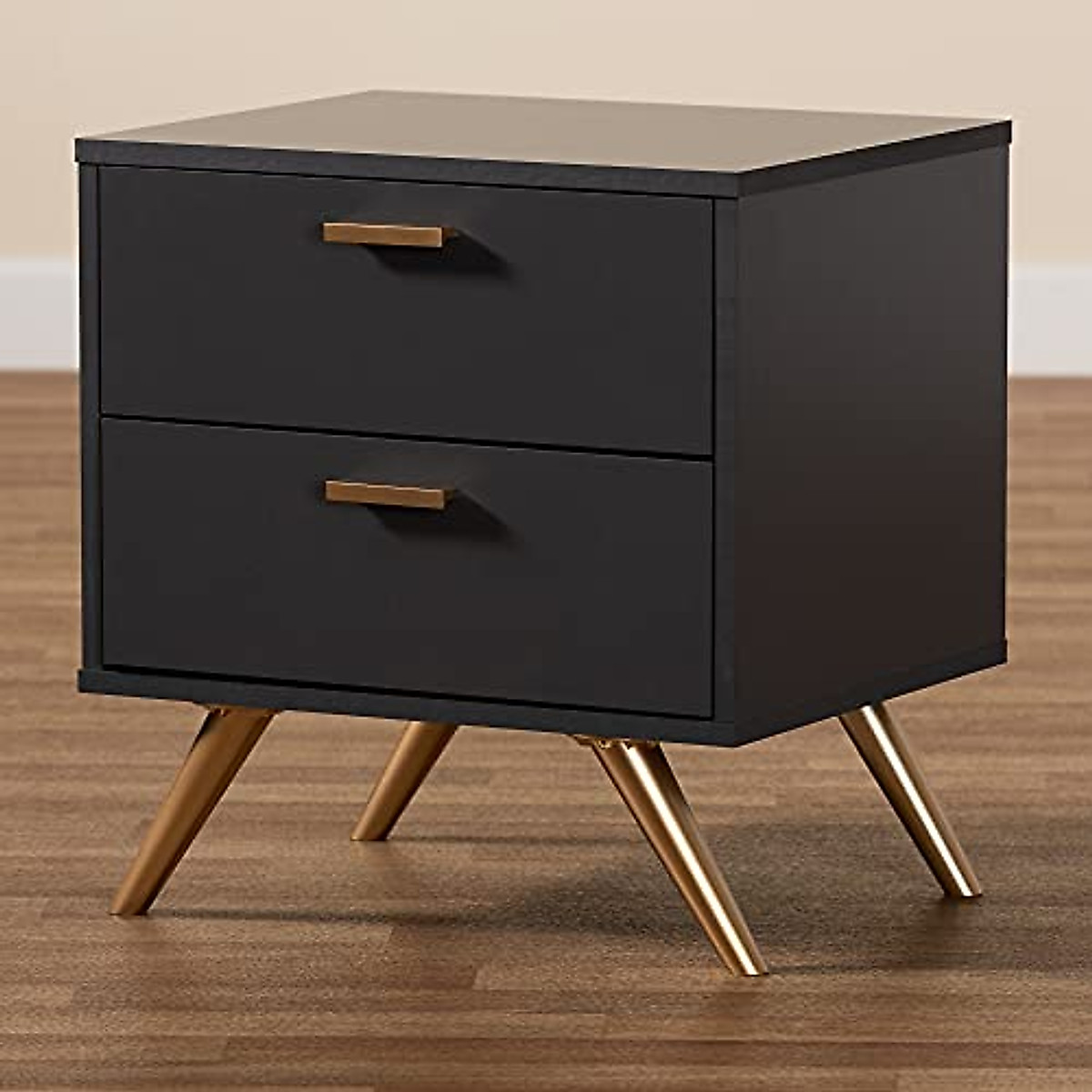 Baxton Studio Kelson Nightstand, Dark Grey/Gold
