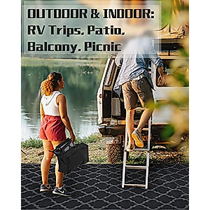 RVOLST Outdoor Rug Carpet Waterproof 6x9 ft-Patio Rug Reversible Portable RV Camping Rug Mat-Plastic Straw Outdoor Rug for Patio Decor Outside Rug for Picnic Balcony-Black and Gray