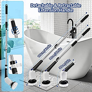 Keimi Electric Spin Scrubber, 2023 New Cordless Voice Prompt Shower Cleaning Brush with 8 Replaceable Brush Heads, 3 Adjustable Speeds, and Adjustable Extension Handle for Bathroom Floor Tile