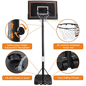 Basketball Hoop 7-10FT Height Adjustable Basketball Backboard 44" Portable Backboard Outdoor Indoor Free Standing Basketball Stand with Stand and Wheels Basketball Stand for Kids Teenagers Adults