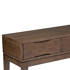 SIMPLIHOME Harper SOLID WOOD 54 inch Wide Mid Century Modern Console Sofa Entryway Table in Walnut Brown with Storage, 3 Drawers , for the Living Room, Entryway and Bedroom