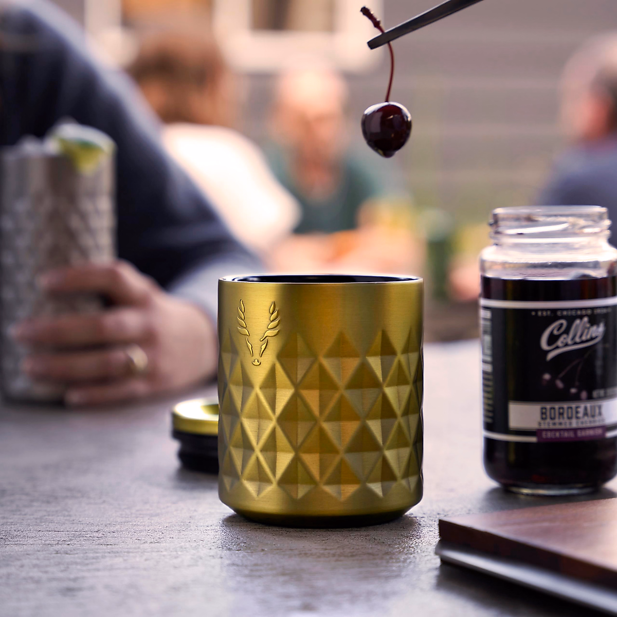 Viski Paragon Cocktail Tumbler Insulated Cocktail Cups, Insulated Rocks Tumbler Stainless Steel Whiskey Glasses with Ceramic Coating Gold 12oz Set of 1