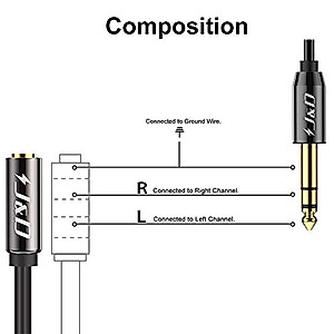 J&D 1/4 inch to 3.5mm Headphone Adapter, Gold Plated Copper Shell 3.5mm 1/8 inch Female TRS to 6.35mm 1/4 inch Male TRS Stereo Audio Cable for Guitar Amp, Amplifiers,headphones extension cable, 6 Feet
