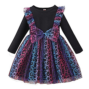 DaMohony Baby Girls Tutu Dress Leopard Print Long Sleeve Flower Party Party Tulle Dresses Winter Fall Dress Outfits 18-24M