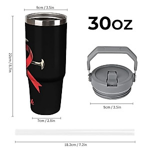 Faith Cross with Red Ribbon And Nails 30 OZ Insulated Tumblers with Handle And Straw Leakproof Vacuum Insulated Stainless Steel Water Bottle for Car Fishing Travel