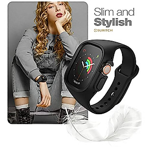 SURITCH Sport Band Case for Apple Watch Ultra 2/ Apple Watch Ultra 49mm, 2-in-1 Soft Silicone Wristbands with Bumper Protective iWatch Case Cover for Men Women, Black