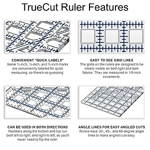 TrueCut Rotary Cutter Set - 3 Items: Large TrueCut Quilting Ruler (24.5-Inch by 6.5-Inch), Medium TrueCut Quilting Ruler (12.5-Inch by 6.5-Inch) and My Comfort Cutter Ergonomic Rotary Cutter (45mm)