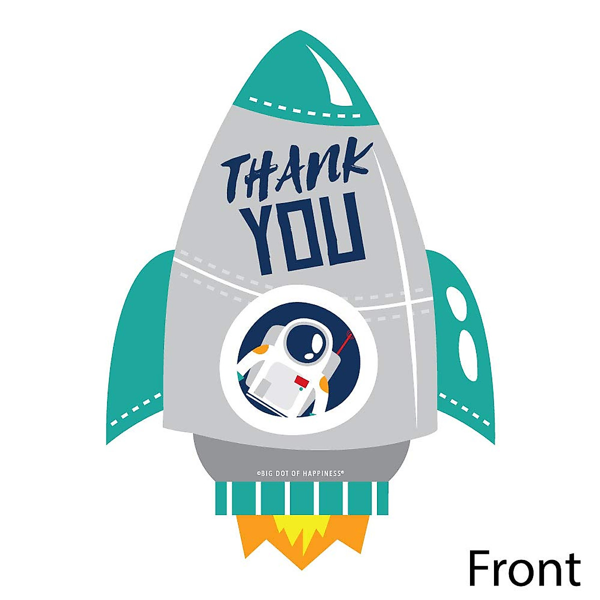 Big Dot of Happiness Blast Off to Outer Space - Shaped Rocket Ship Baby Shower or Birthday Party Thank You Note Cards with Envelopes - Set of 12