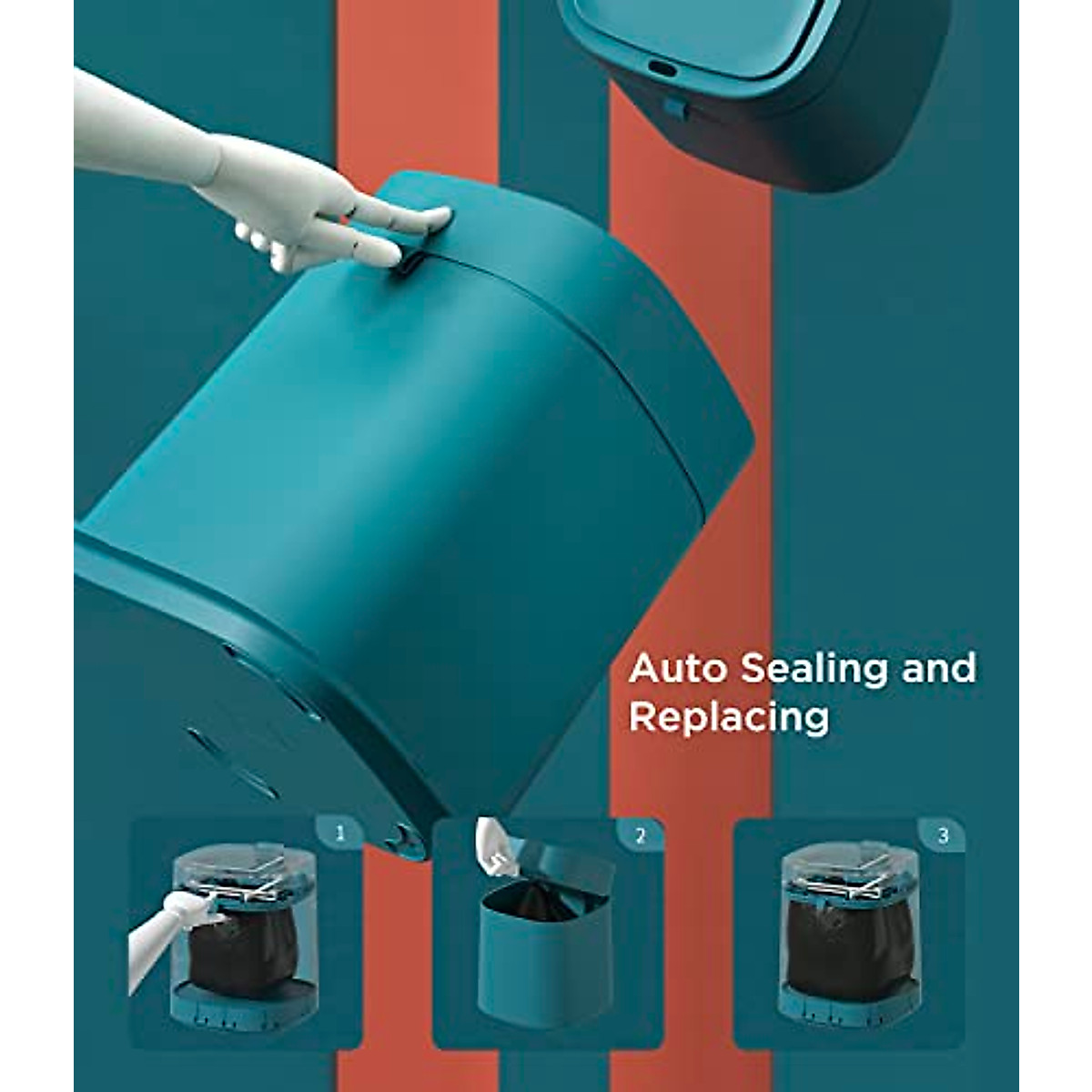 TOWNEW T Air X Orange Self Sealing Trash Can, 3.5 Gallon Automatic Garbage Can with Motion Sensor and Handle, Smart Trash Bin for Living Room Bedroom Kitchen Restroom, Orange