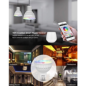 Mi Light MR16 Color Changing LED Spotlight WiFi RGB +CCT 4 Watt Warm White Dimmable (4W MR16)