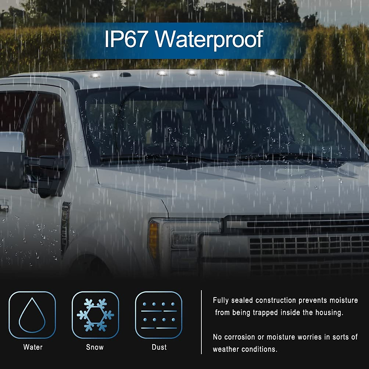 NJSBYL LED Top Cab Lights for 2017 2018 2019 2020 2021 2022 F250 F350 F450 F550 Super Duty Pickup Trucks Front Roof Clearance Marker Lights Clear Lens Lamps Housing Cover 5W 6000K White LED Lighting