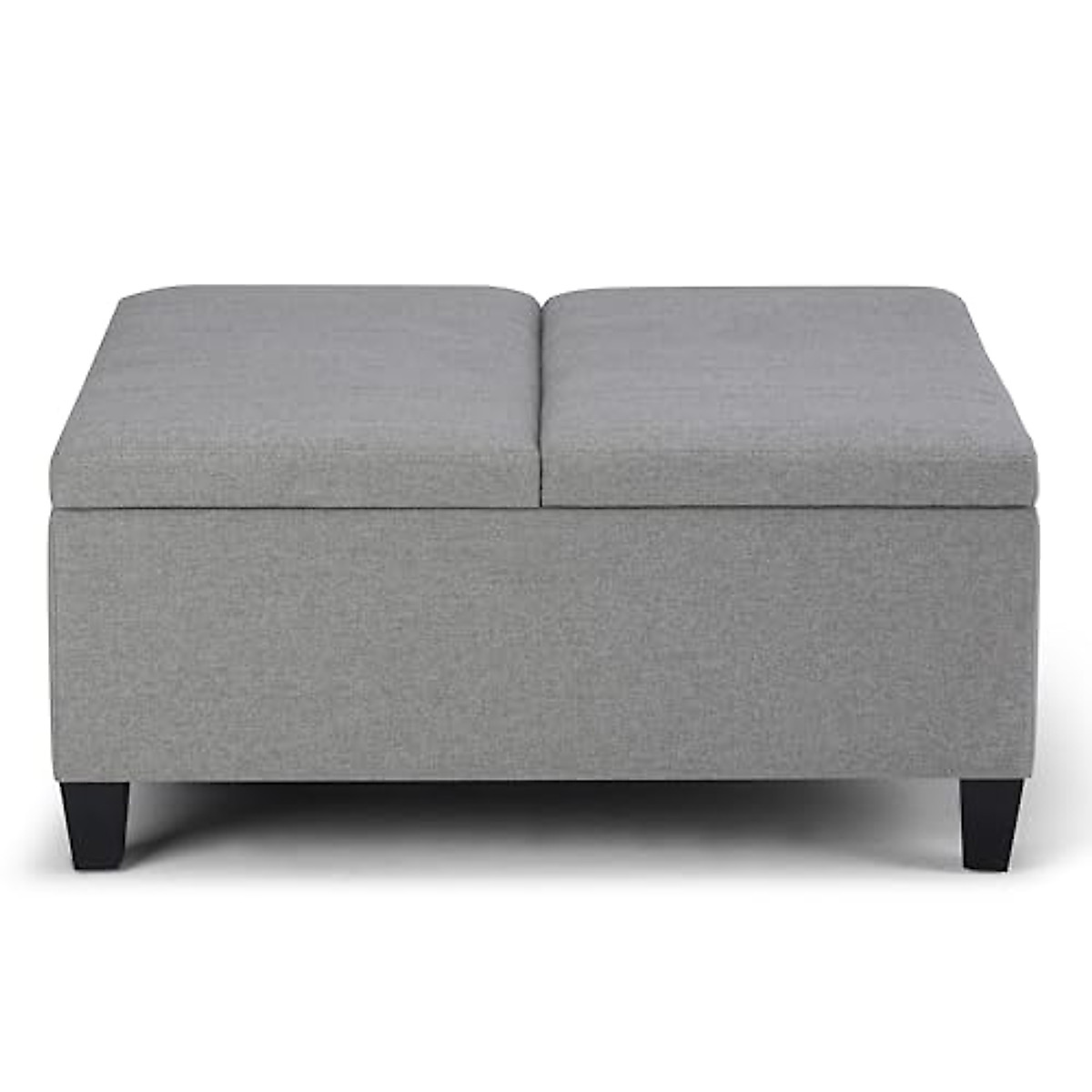 SIMPLIHOME Ellis 36 inch Wide Contemporary Square Coffee Table Storage Ottoman in Dove Grey Linen Look Fabric, Assembled, For the Living Room and Bedroom