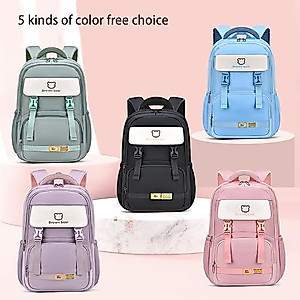 YJMKOI Aesthetic Black Backpacks for Girls, Kawaii Kids Bookbag,Large and Lightweight School Girls Backpack,Black