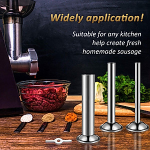 Mudder 4 Pieces Sausage Stuffer Kit 3 Different Sizes Stainless Steel Grinder Tubes with Sausage Stuffer Ring for Size 5 Meat Grinder Food Maker Kit