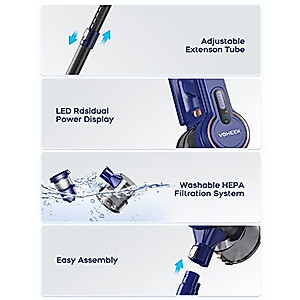 Voweek Cordless Vacuum Cleaner, 6 in 1 Lightweight Stick Vacuum Cleaner with 3 Power Modes, LED Display, Powerful Stick Vacuum Up to 45min Runtime, Vacuum Cleaner for Hardwood Floor Pet Hair Home Car