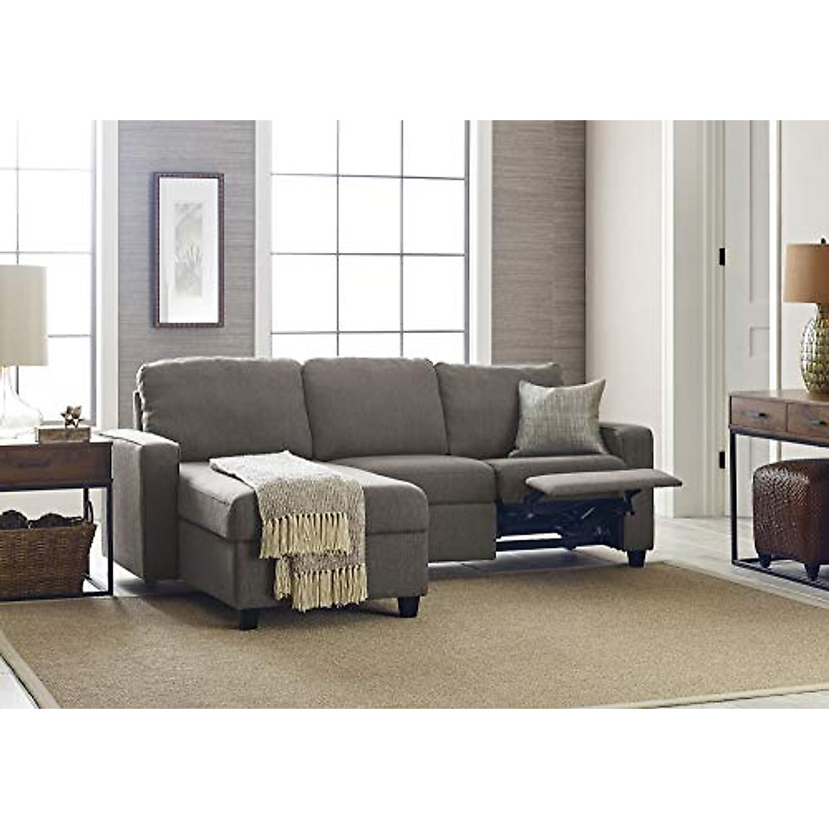 Serta Palisades Reclining Sectional Sofa with Left Storage Chaise, Small Couch with Built-In Storage, Low-Maintenance & Family-Friendly Fabric, Gray